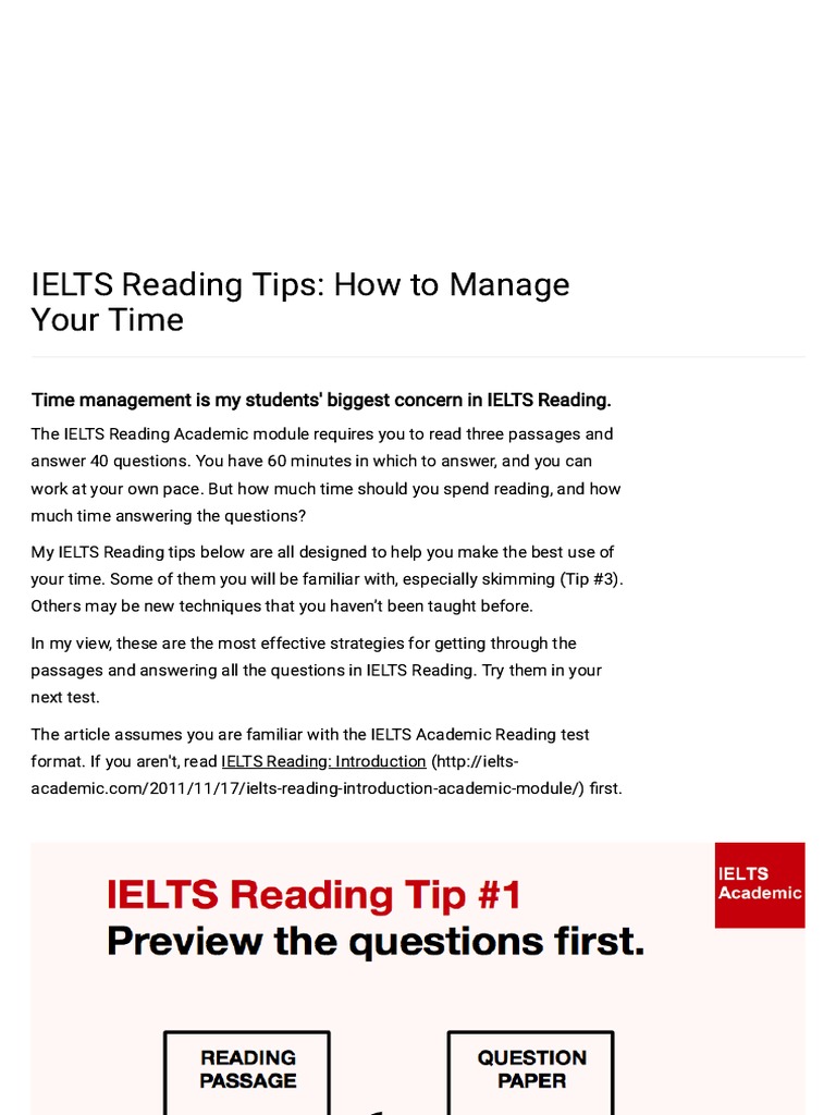 IELTS Reading Tips - How To Manage Your Time | PDF | International ...