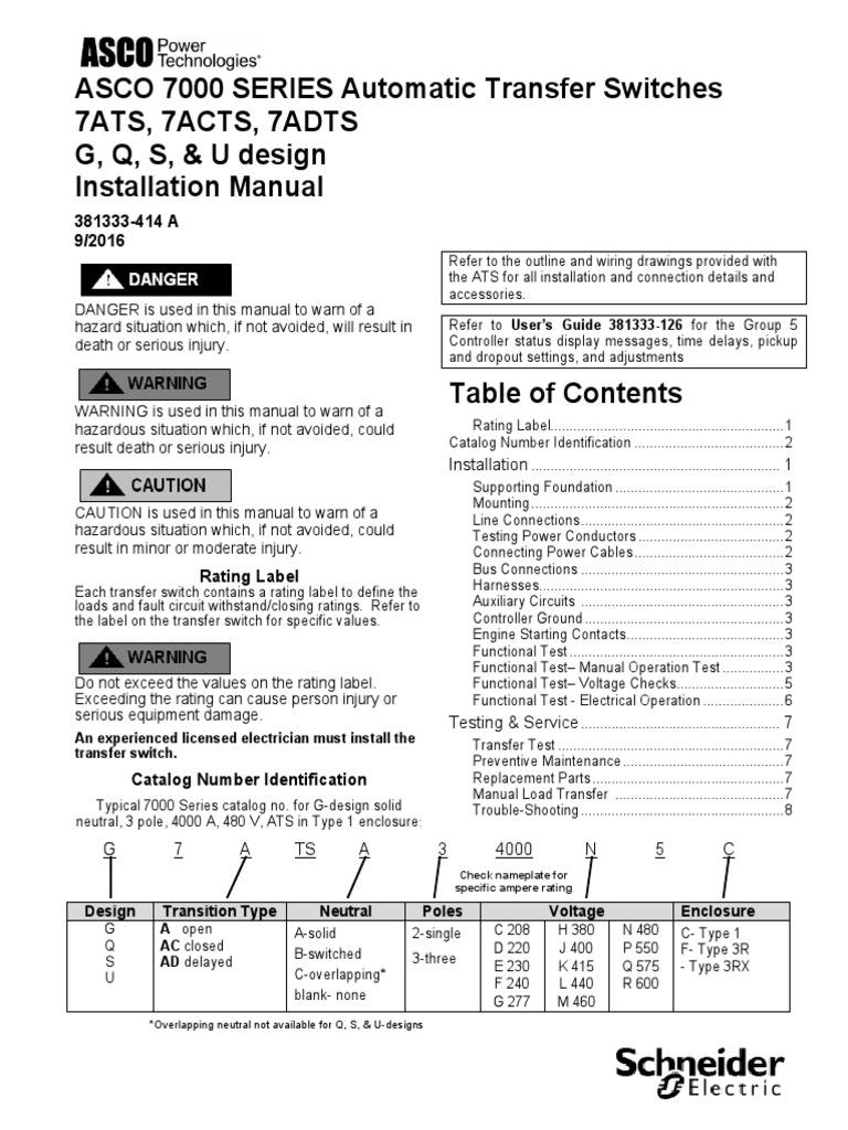 Asco 7000 Series Automatic Transfer Switches Installation Manual ...