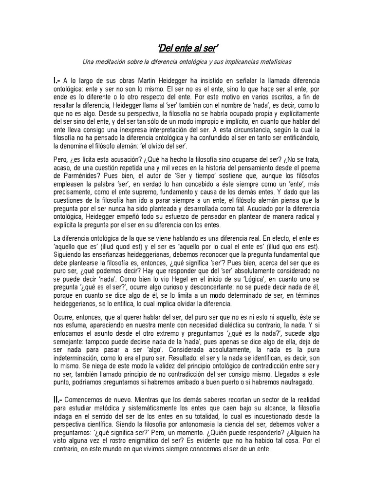 Diferencia Ontológica: Ser y Ente | PDF | Metafísica | Esencia