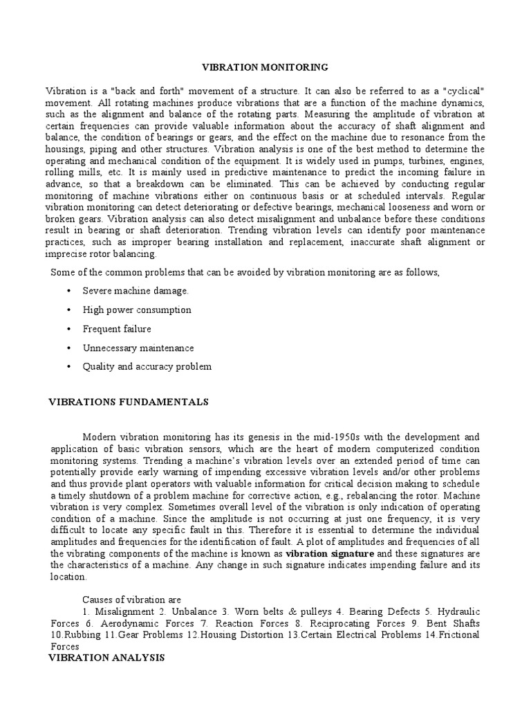 Vibration Monitoring and Analysis Overview | PDF | Inductor | Bearing ...