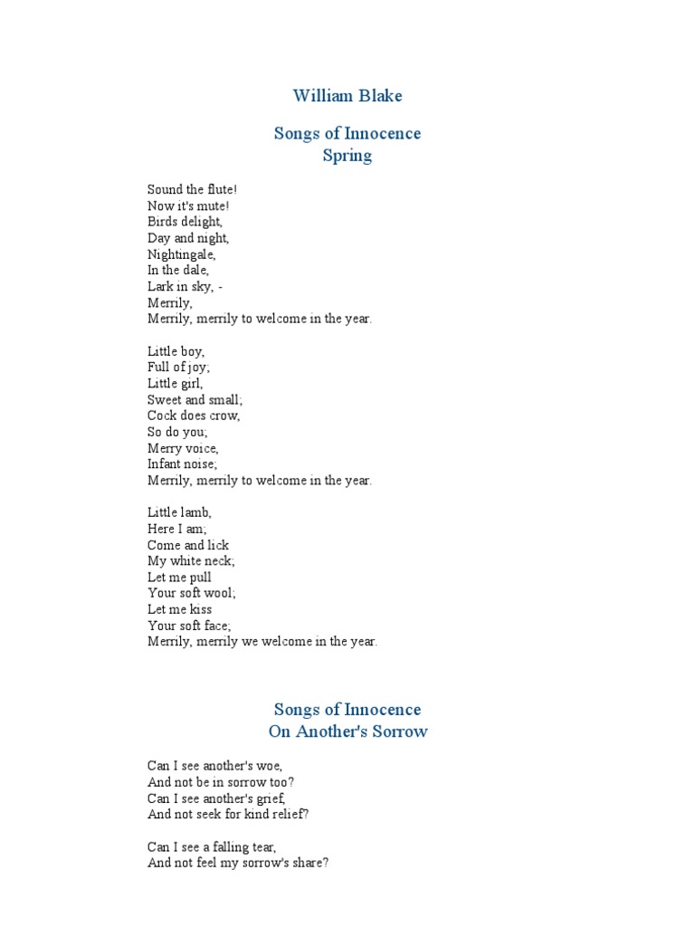 William Blake Songs of Innocence Spring | PDF