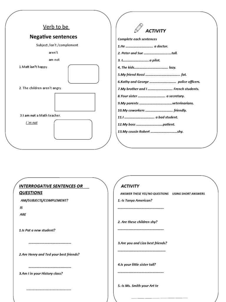 Negative Sentences with Verb "To Be" | PDF