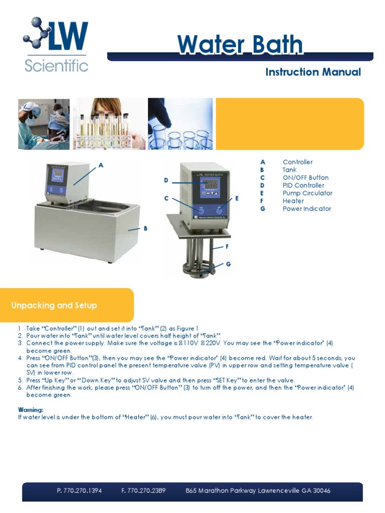 Water Bath Instruction Manual | PDF | Equipment | Manufactured Goods