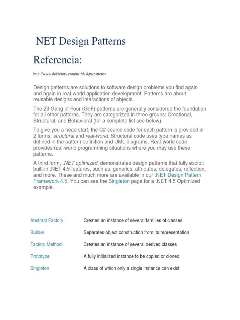 Design Patterns Net Pdf Class Computer Programming Method Computer Programming