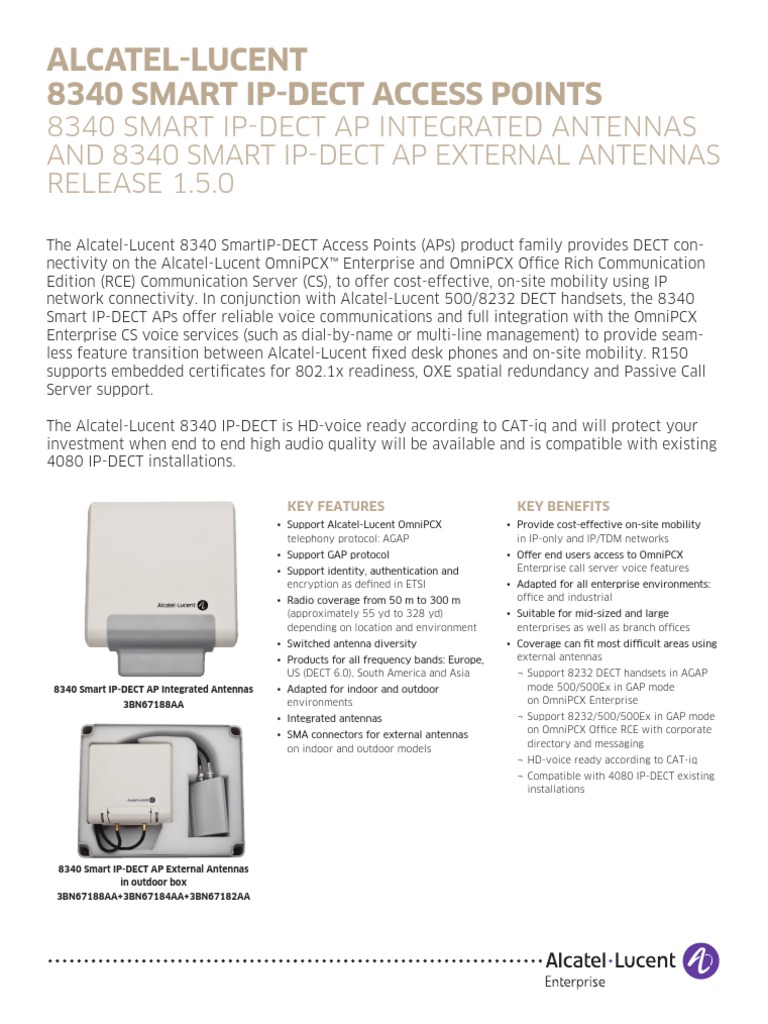 IP Dect AP 8340 R150 Datasheet | PDF | Telecommunications | Electrical ...