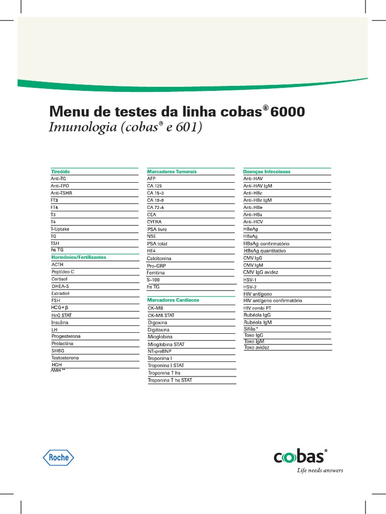 Lamina Menu Cobas 6000 E601 Imunologia | PDF