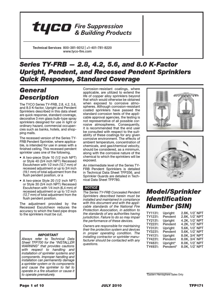 Rociador TY3131 | PDF | Fire Sprinkler System | Corrosion
