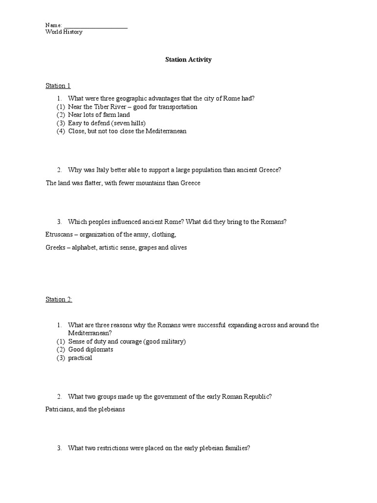 Roman Empire Station Activity | PDF | Roman Republic | Ancient Rome