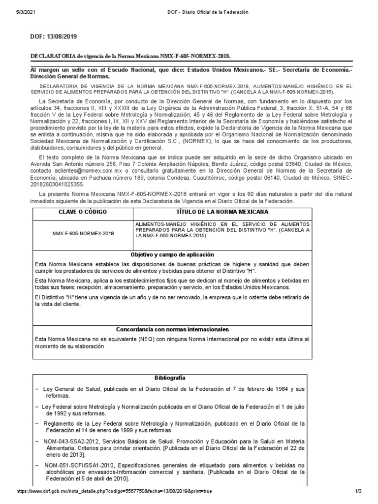 NMX F 605 Normex 2018 Distintivo H | PDF | Organización de Comida y Agricultura | México