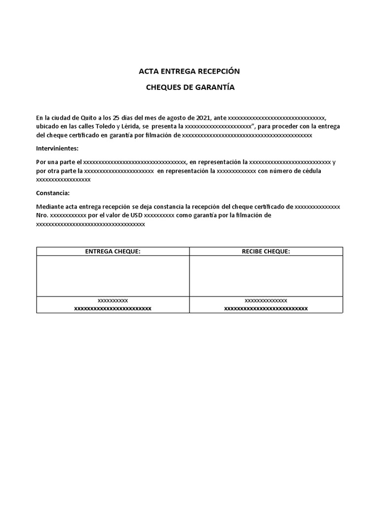 Acta Entrega Recepción Cheque | PDF