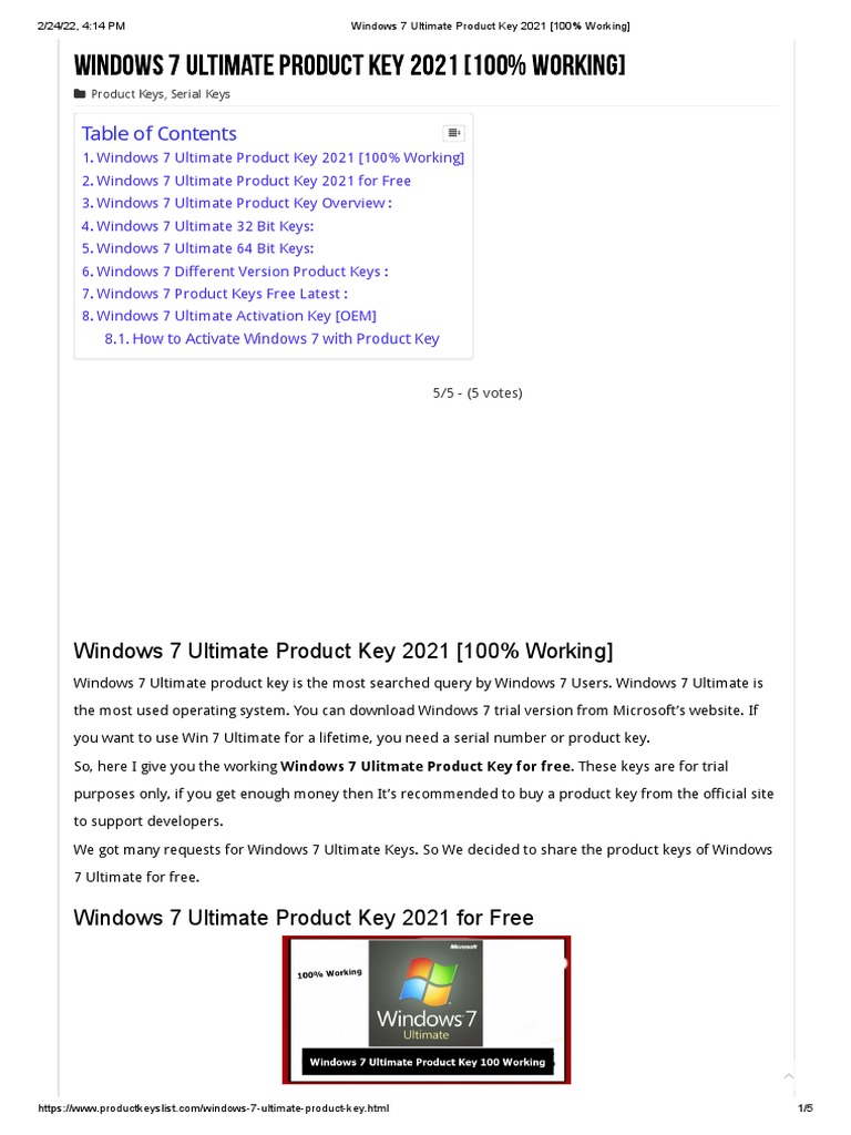 Windows 7 Ultimate Product Key 2021 (100% Working) | PDF | Windows 7 ...