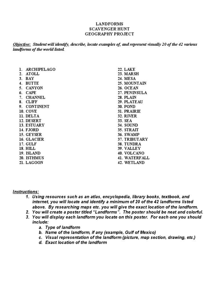 Geography Scavenger Hunt | PDF | Earth Sciences | Landscape