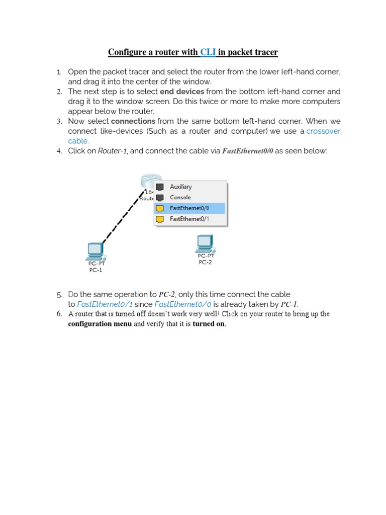 Configure A Router With CLI in Packet Tracer | PDF | Router (Computing ...