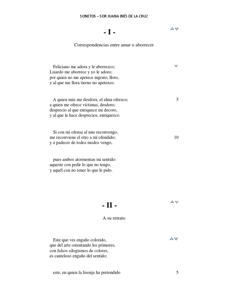 Sonetos - Sor Juana Inés de La Cruz | PDF | Amor Sonetos - Sor Juana Inés de La Cruz | PDF | Amor