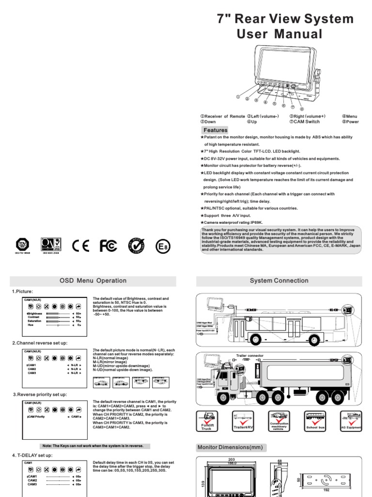 SP727 Series Rearview System User Manual 2015-8-31 | PDF | Charge ...