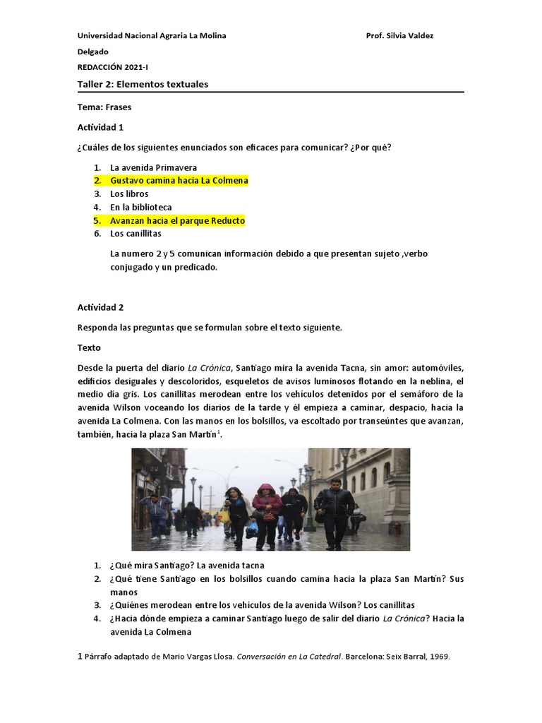 Taller Sincrónico. Elementos Textuales | PDF | Adverbio | Lingüística