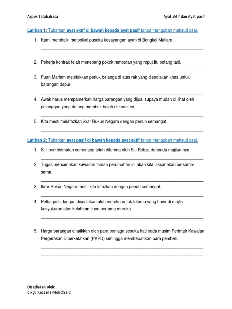Latihan Ayat Aktif Dan Ayat Pasif | PDF