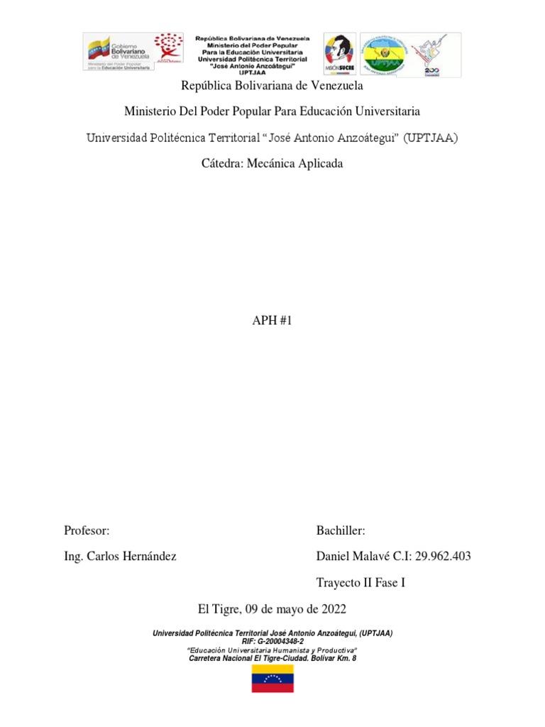Mecanica Aplicada Aph#1 Daniel Malave | PDF | Las leyes del movimiento ...
