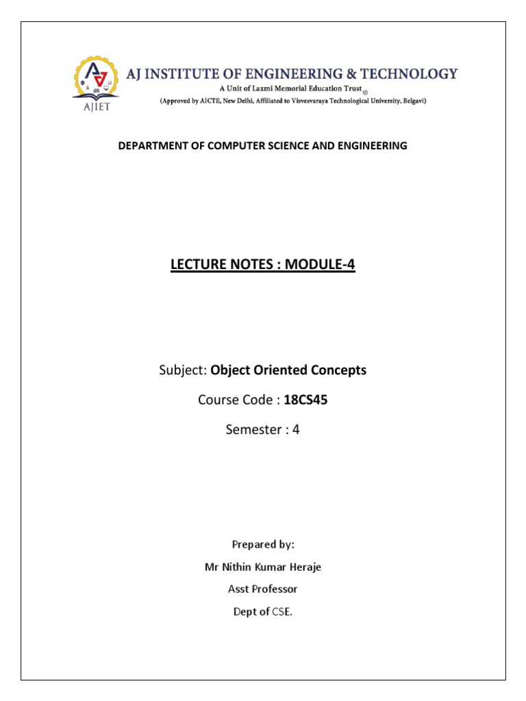 Lecture Notes Module 4 Department Of Computer Science And Engineering Pdf Class Computer