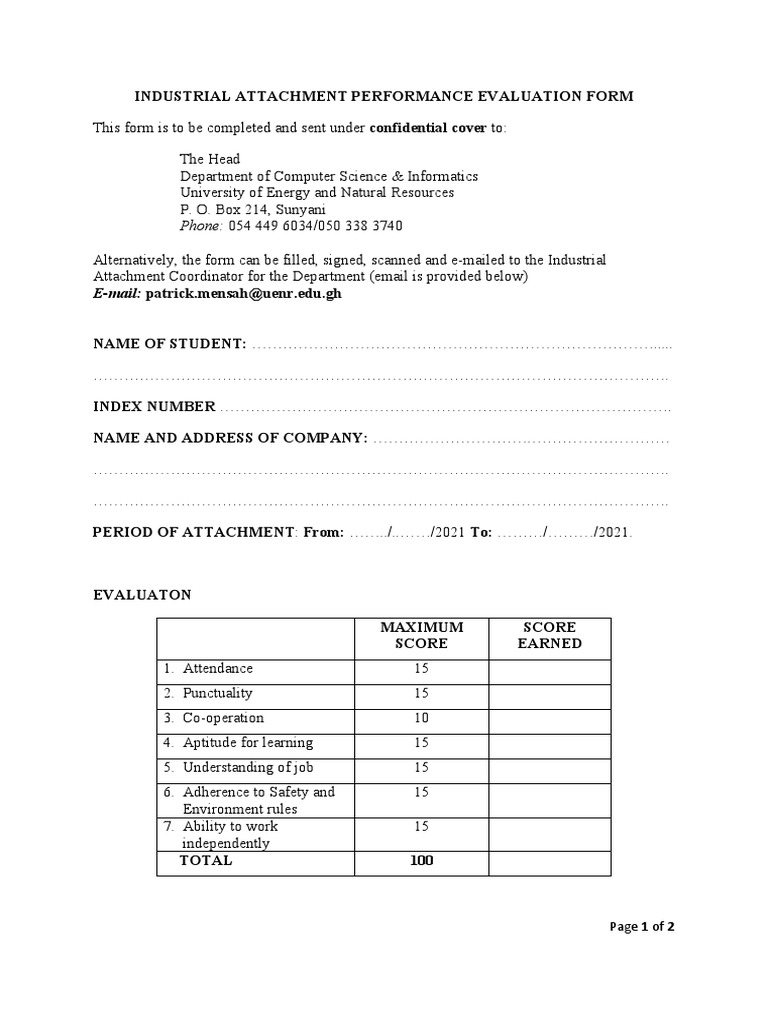 Industrial Attachment Performance Evaluation Form | PDF | Computing ...