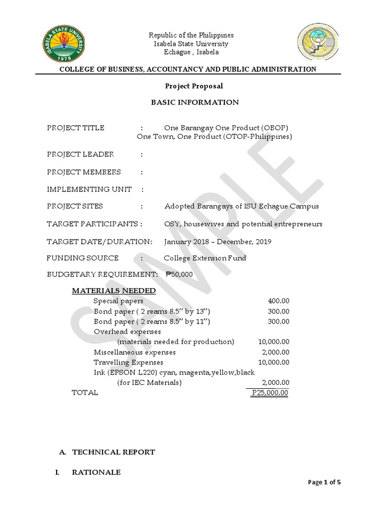 Philippines OTOP Project Proposal | PDF | Entrepreneurship | Economies