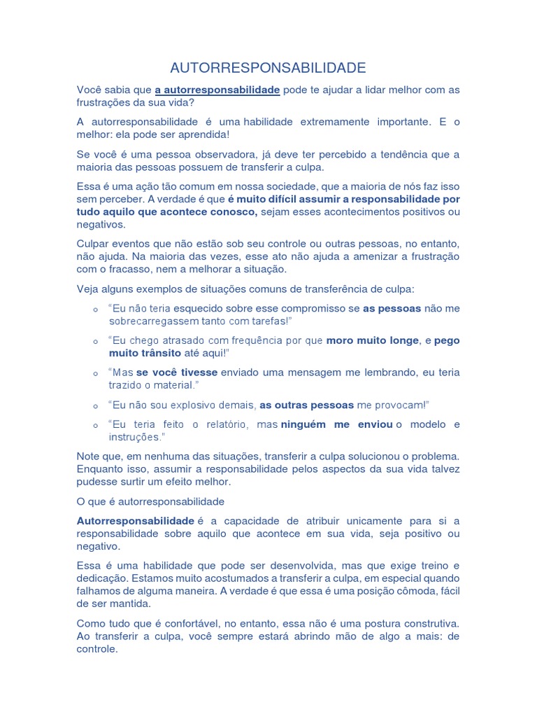 Desenvolvendo a habilidade da autorresponsabilidade: como assumir o ...