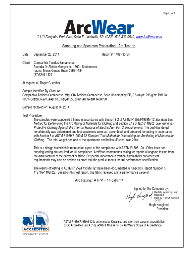 CERTIFICADO - ASTM F1959 - Kinectrics - Setembro-14 | PDF