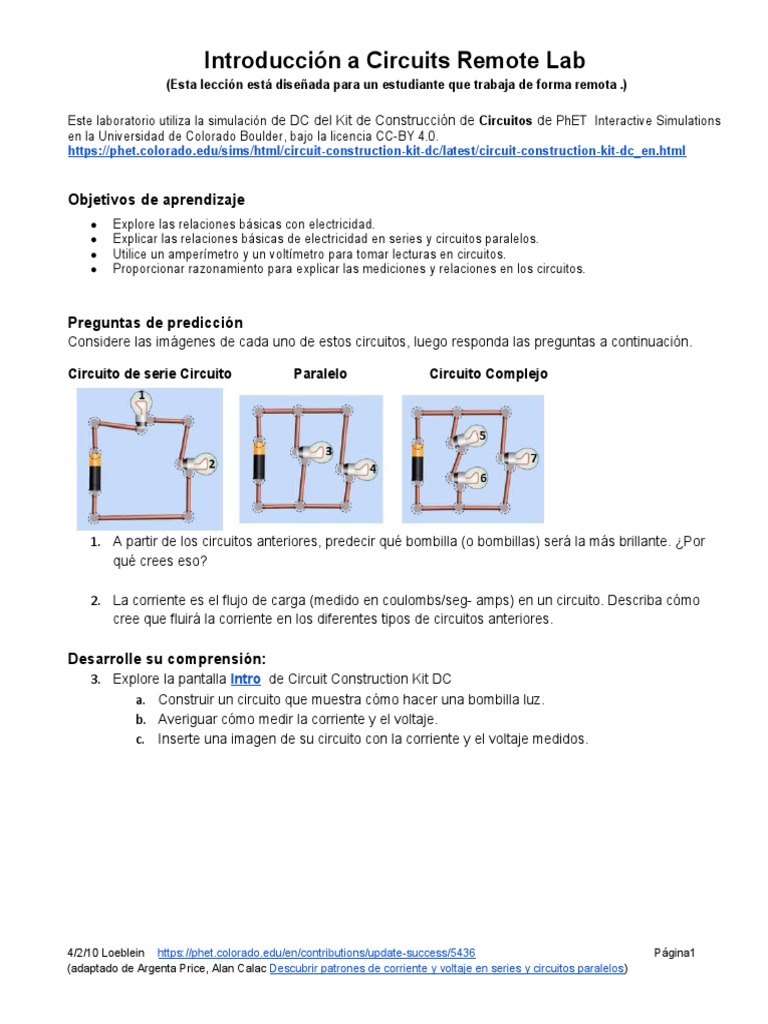 Introducción a Circuits Remote Lab | PDF | Corriente eléctrica | voltaje