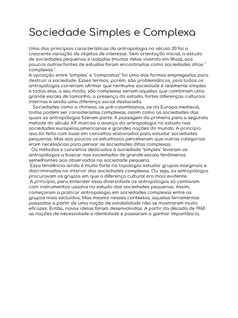 Sociedade Simples e Complexa | PDF