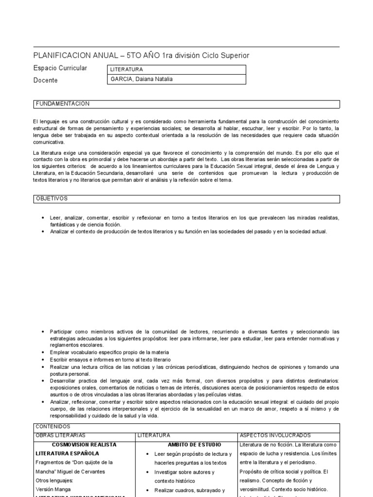 Planificacion 5to Año | PDF | Evaluación | Gabriel García Márquez