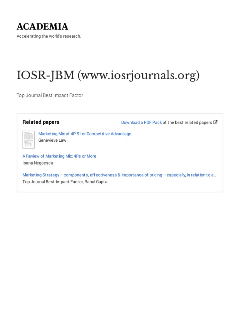Related Papers: Top Journal Best Impact Factor | PDF | Marketing | Pricing