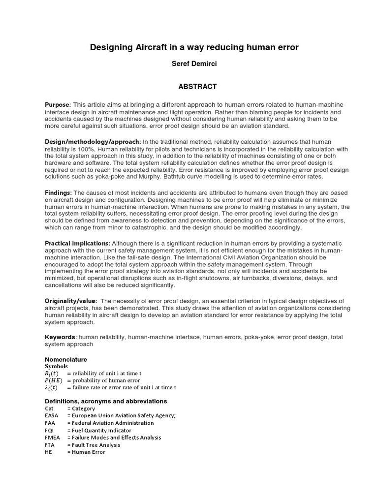 Error-Proofing in Aircraft Design | PDF | Reliability Engineering ...