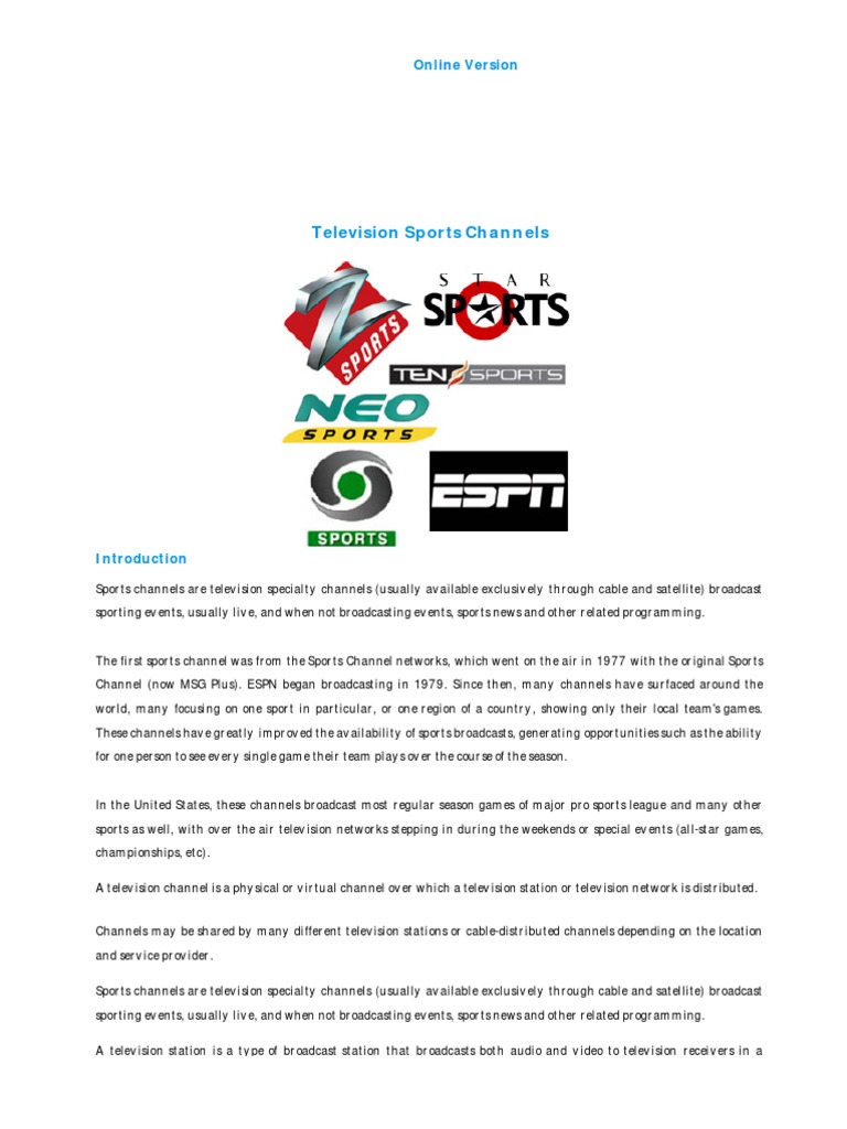 Sports TV Channels Overview | PDF | Broadcasting | Digital Technology
