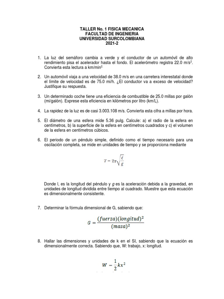 Taller No 1 Taller De Fisica Mecanica 2021 2 Ok Pdf Vector