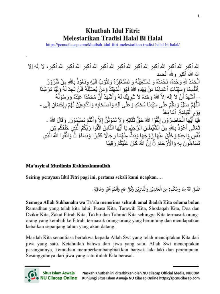 005khutbah Idul Fitri Melestarikan Tradisi Halal Bihalal | PDF | Agama & Spiritualitas