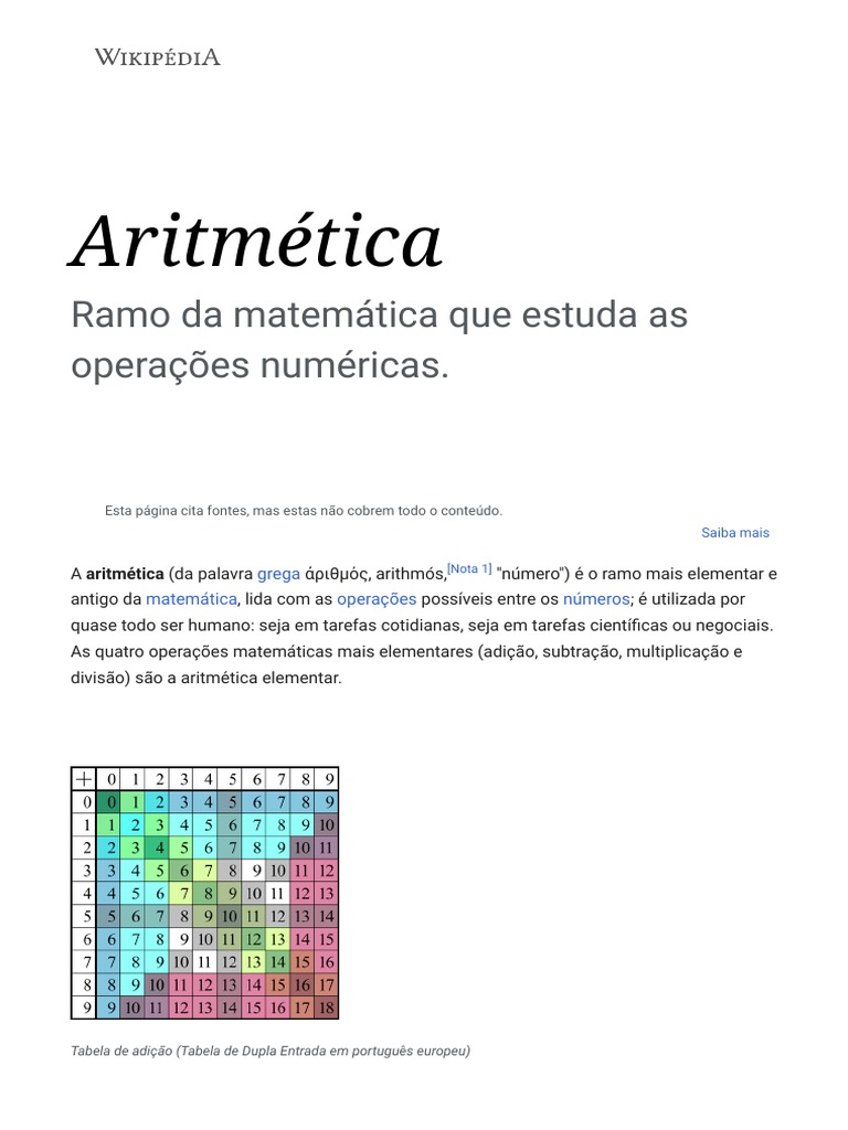 Aritmética – Wikipédia, A Enciclopédia Livre | PDF | Aritmética ...
