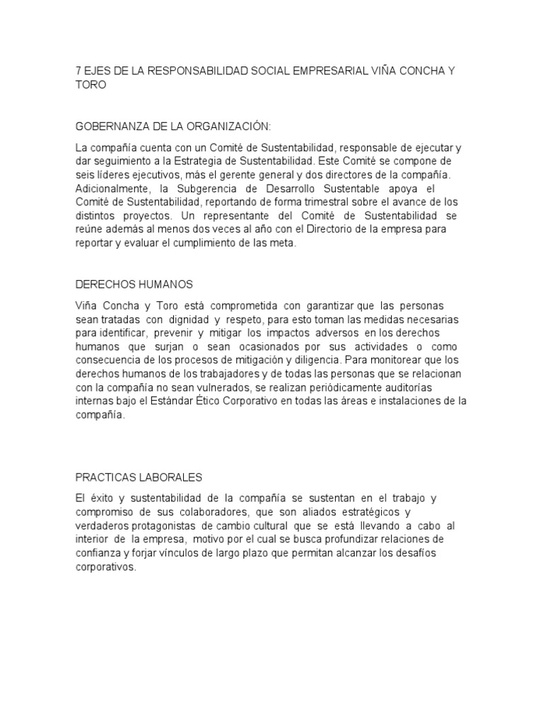7 Ejes de La Responsabilidad Social Empresarial Viña Concha y Toro ...