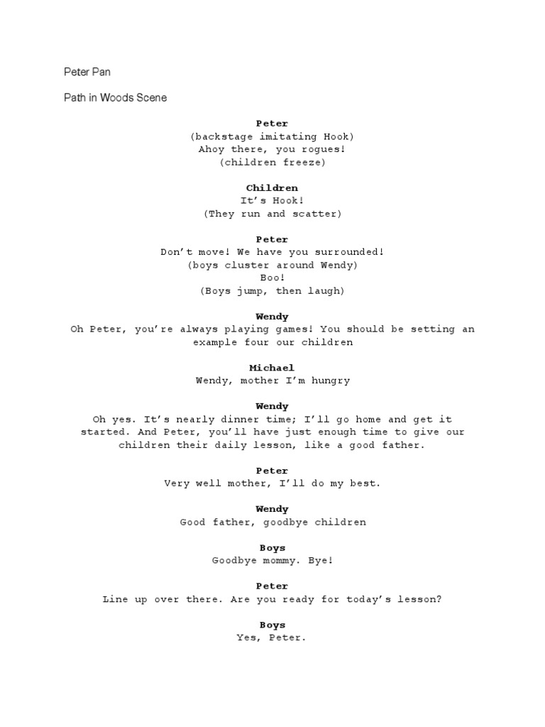Peter Pan Scene Script | PDF