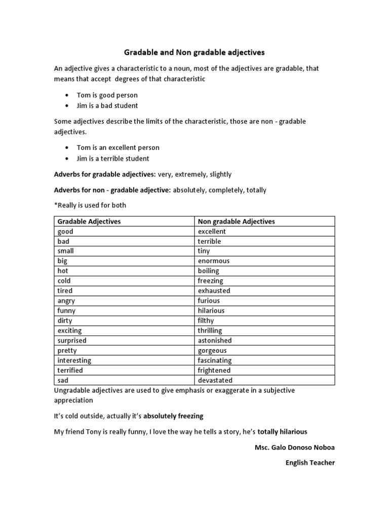 Gradable and Non Gradable Adjectives | PDF