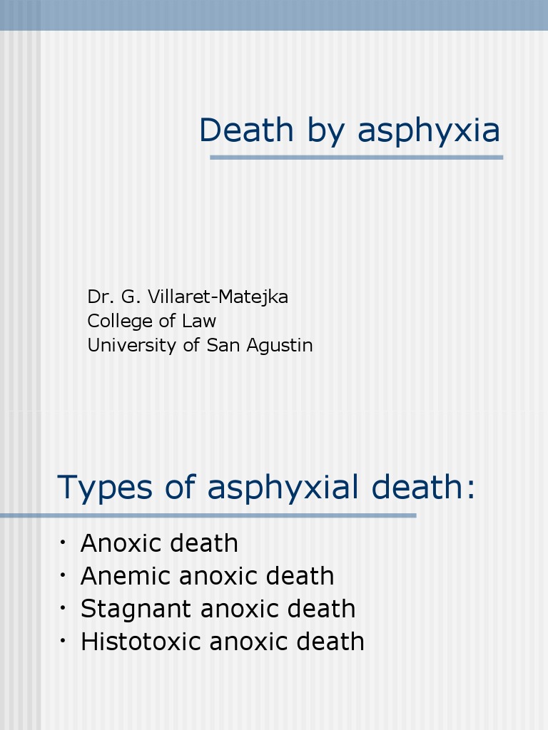 Death by Asphyxia: Dr. G. Villaret-Matejka College of Law University of ...
