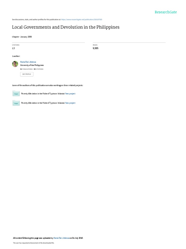 Atienza Local Governments and Devolution in The Philippines | PDF