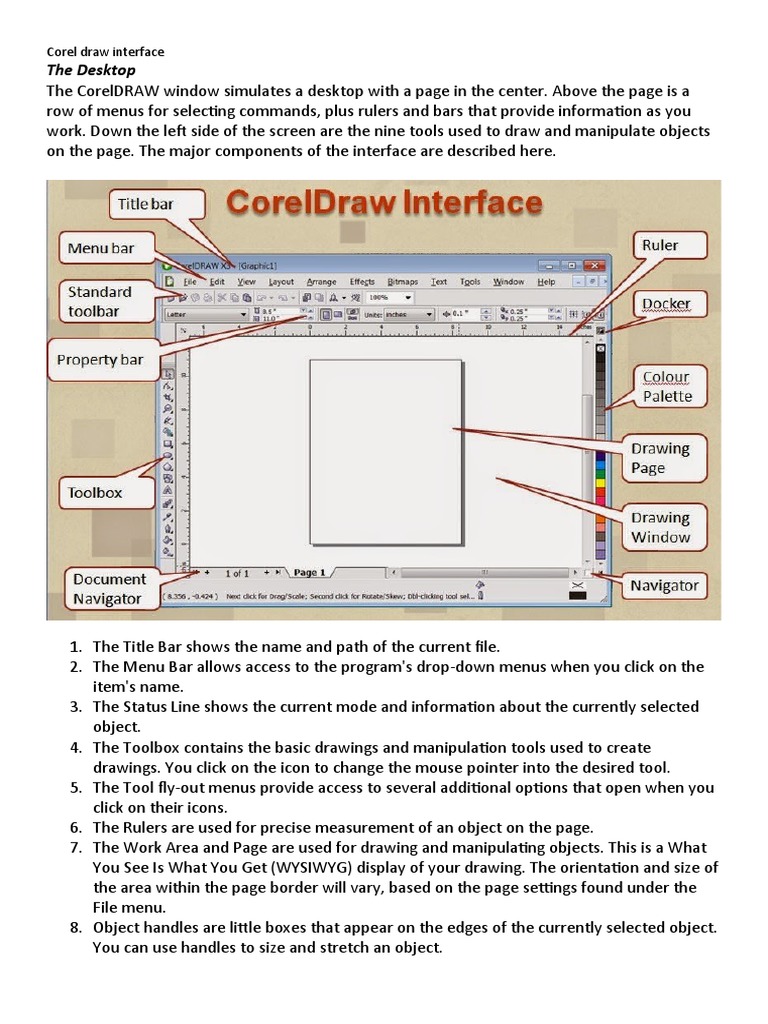 The Desktop: Corel Draw Interface | PDF | Menu (Computing) | Window ...