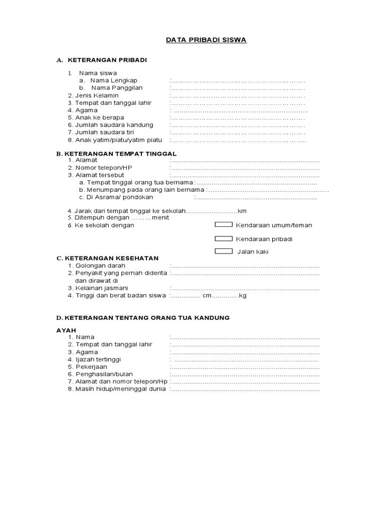 Data Pribadi Siswa | PDF
