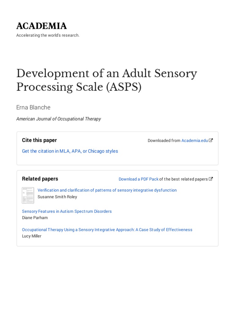 Development of An Adult Sensory Processing Scale (ASPS) : Erna Blanche ...