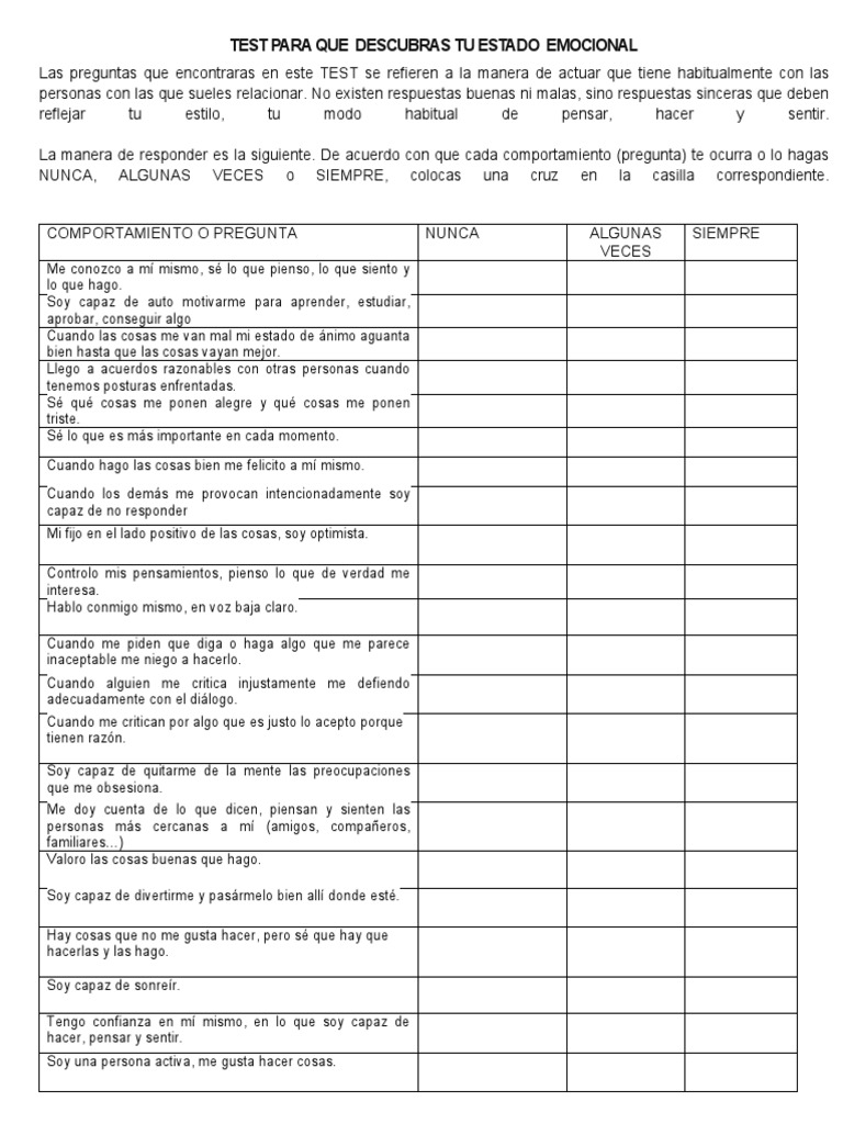 Test para Q Descubras Tu Estado Emocional | PDF | Las emociones ...