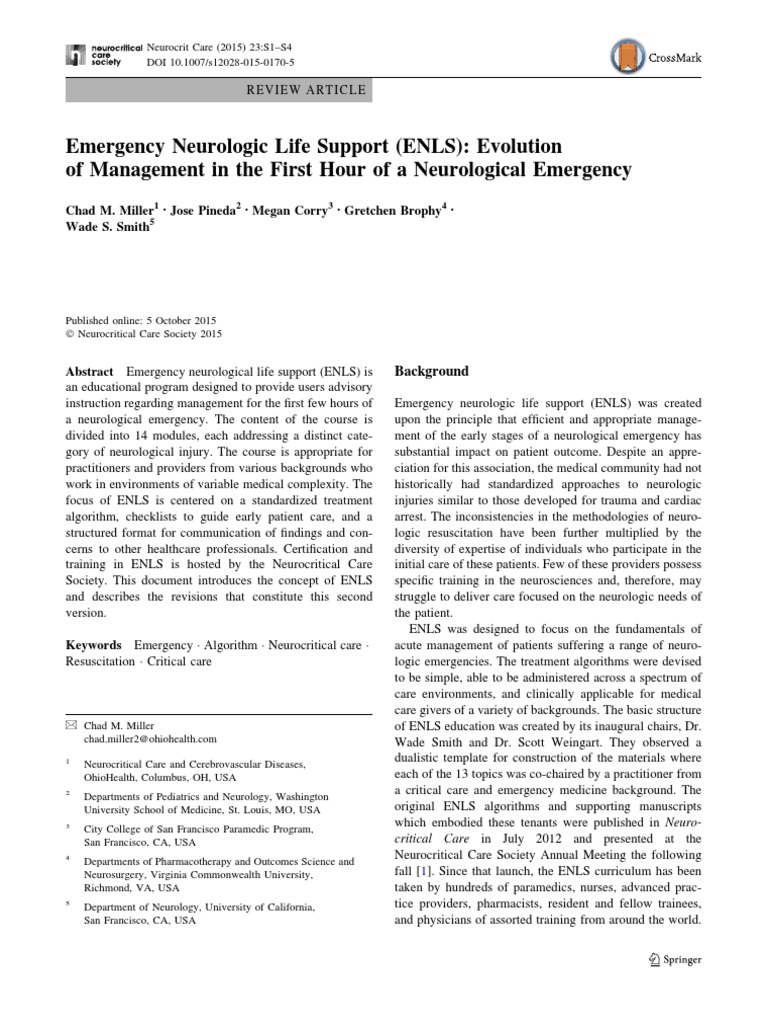 Emergency Neurologic Life Support (ENLS) - Evolution of Management in ...