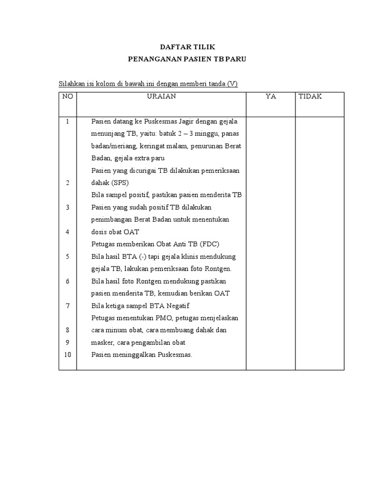 Daftar Tilik Sop TB | PDF | Sains & Matematika