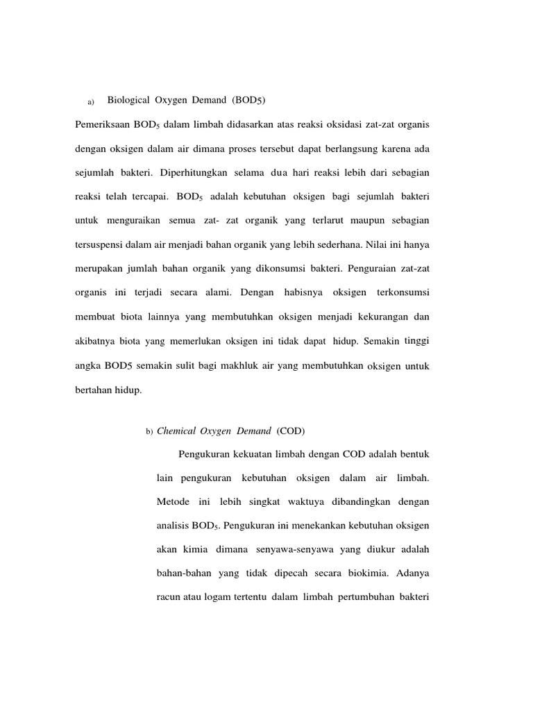 Pengertian dan Dampak BOD5 dalam Limbah | PDF | Sains & Matematika | Teknologi & Rekayasa