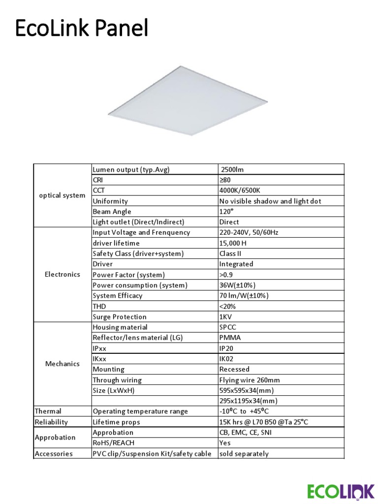 EcoLink Panel Light Specifications | PDF | Computers | Technology ...