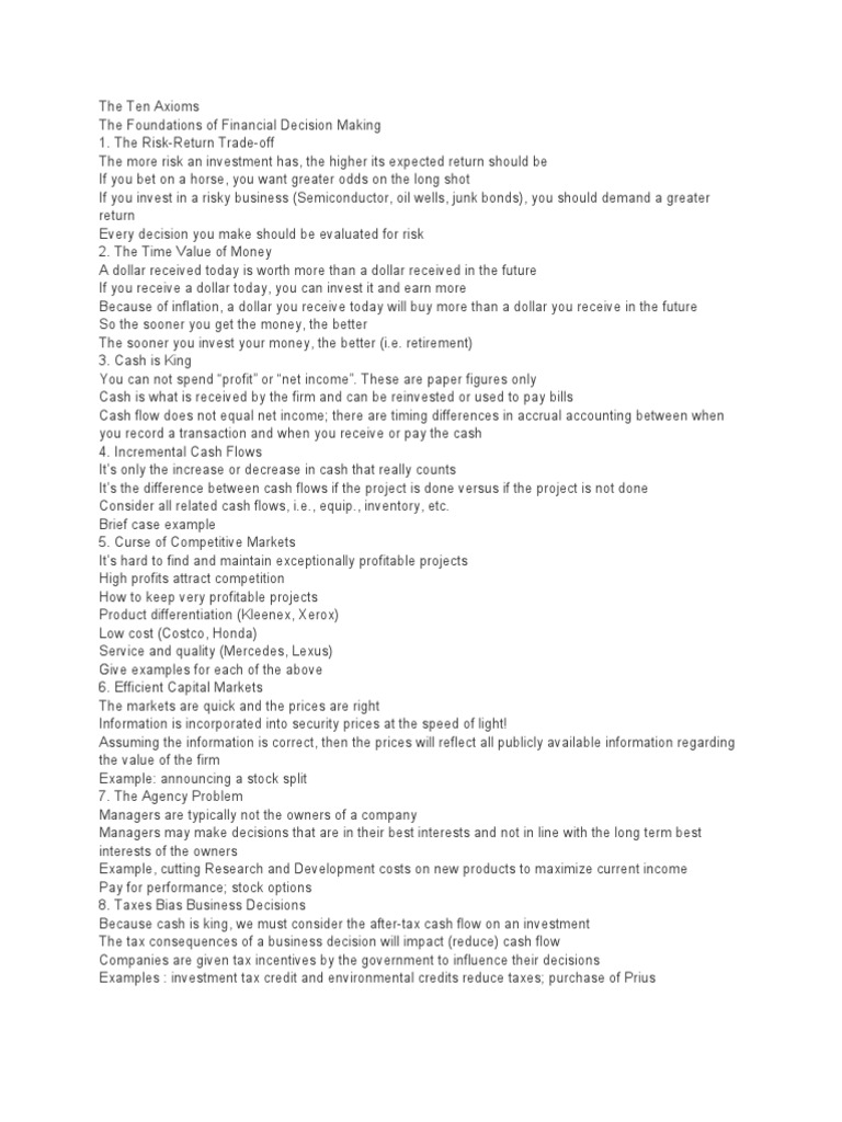 Ten Axioms of Financial Decision Making | PDF | Investing | Stocks